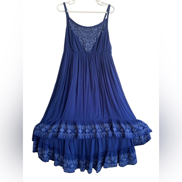 torrid | Dresses | Torrid Embroidered Maxi Dress Gauze Hi Lowhem Blue ...